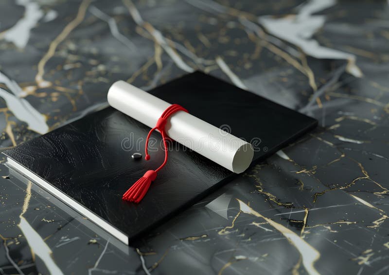 Graduation Diploma and Cap on Marble Background Stock Illustration ...