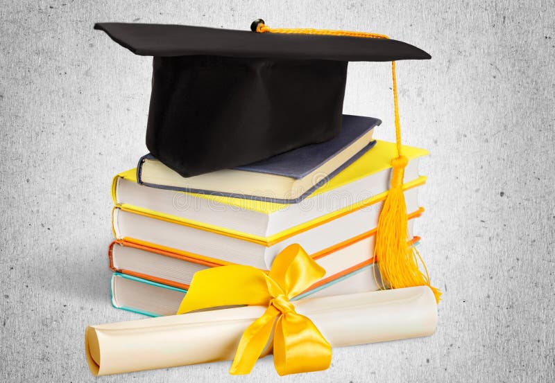 Graduation Cap and Diploma on Top of Books - Stock Photo - Image of ...