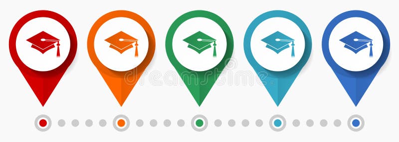 Graduation, Education Concept Vector Icon Set, Flat Design Pointers ...