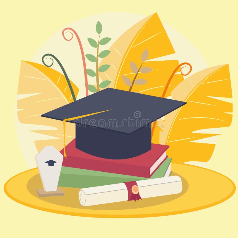 Graduation Elements with Yellow Leaves Stock Vector - Illustration of ...