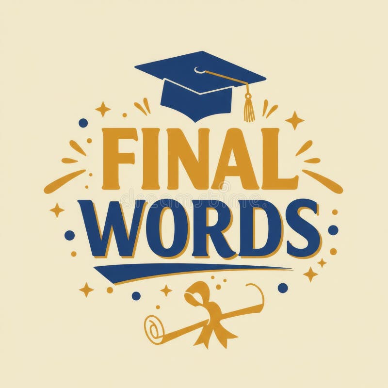 Graduation Final Words: Gold and Blue Text Design Stock Illustration ...