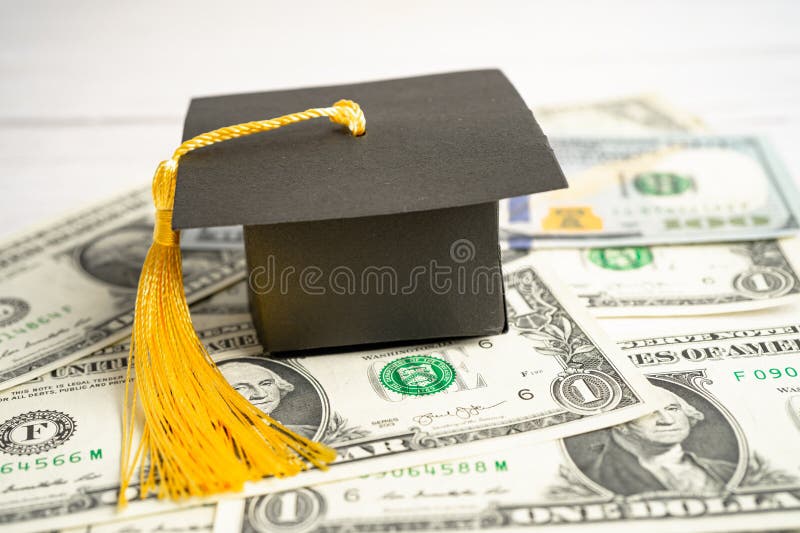 Graduation Gap Hat on Euro and US Dollar Banknotes Money, Education ...