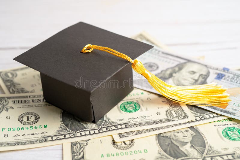 Graduation Gap Hat on Euro and US Dollar Banknotes Money, Education ...