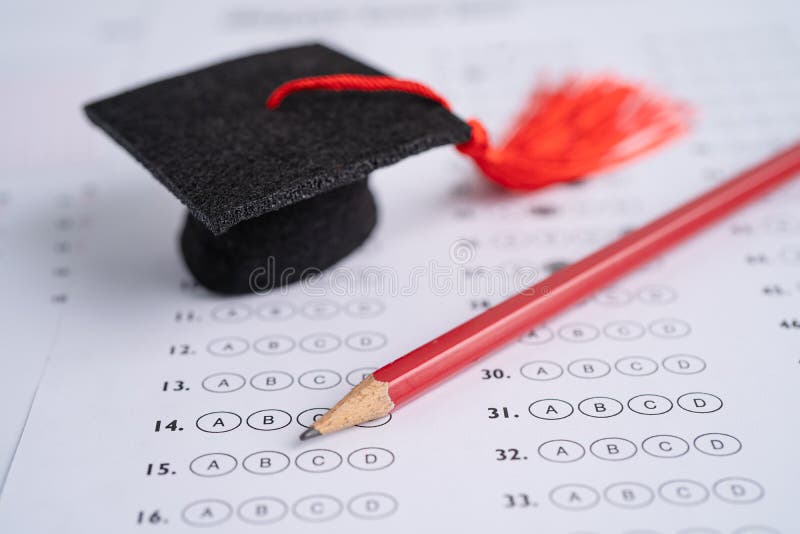 Graduation Gap Hat and Pencil on Answer Sheet Paper, Education Study ...
