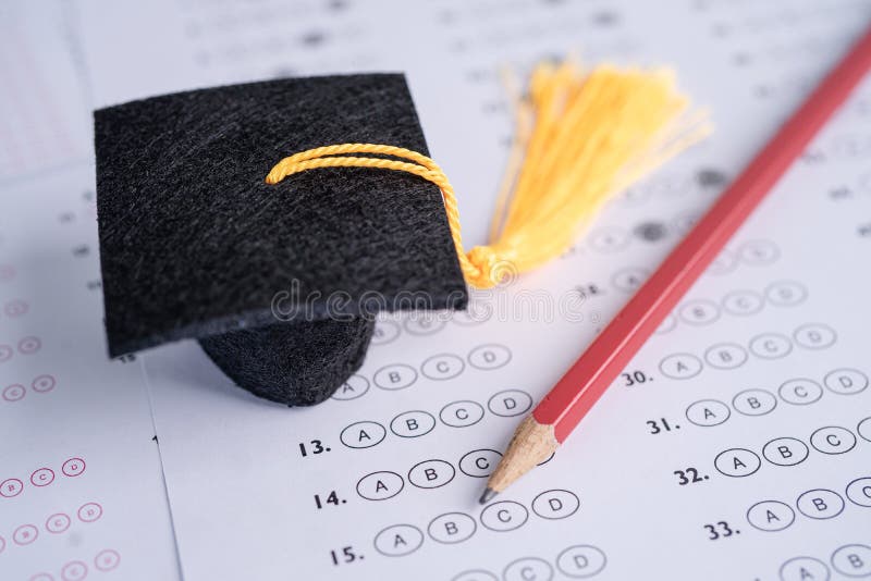 Graduation Gap Hat and Pencil on Answer Sheet Paper, Education Study ...
