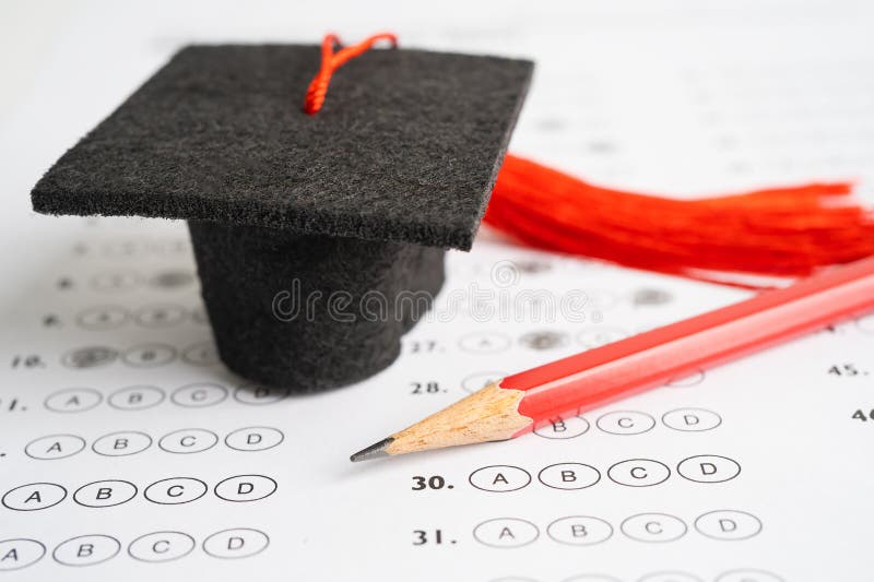 Graduation Gap Hat and Pencil on Answer Sheet Paper, Education Study ...