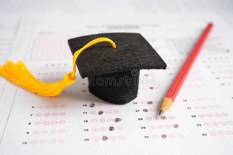 Graduation Gap Hat and Pencil on Answer Sheet Paper, Education Study ...