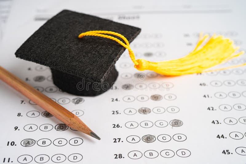 Graduation Gap Hat and Pencil on Answer Sheet Paper, Education Study ...