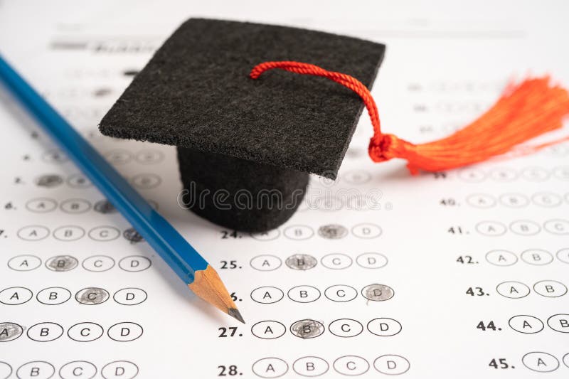 Graduation Gap Hat and Pencil on Answer Sheet Paper, Education Study ...