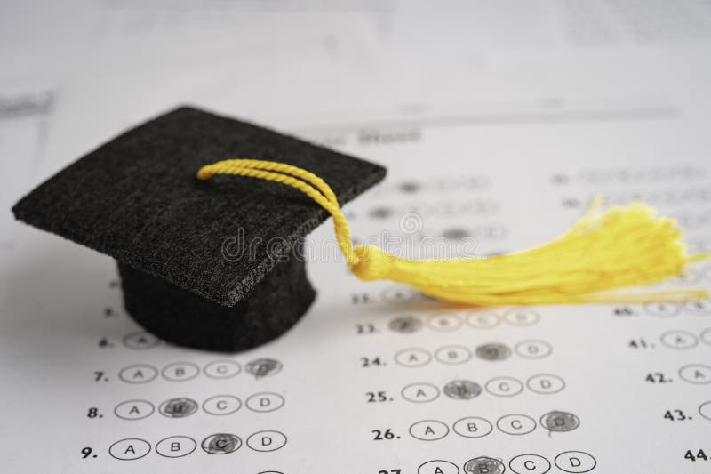 Graduation Gap Hat and Pencil on Answer Sheet Paper, Education Study ...