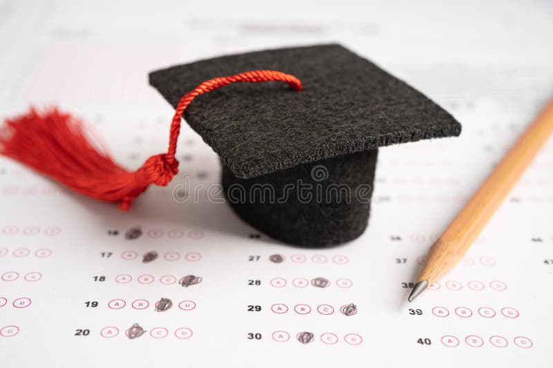 Graduation Gap Hat and Pencil on Answer Sheet Paper, Education Study ...