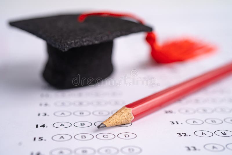 Graduation Gap Hat and Pencil on Answer Sheet Paper, Education Study ...