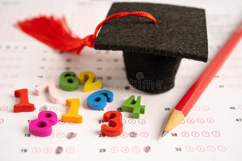 Graduation Gap Hat and Pencil on Answer Sheet Paper, Education Study ...
