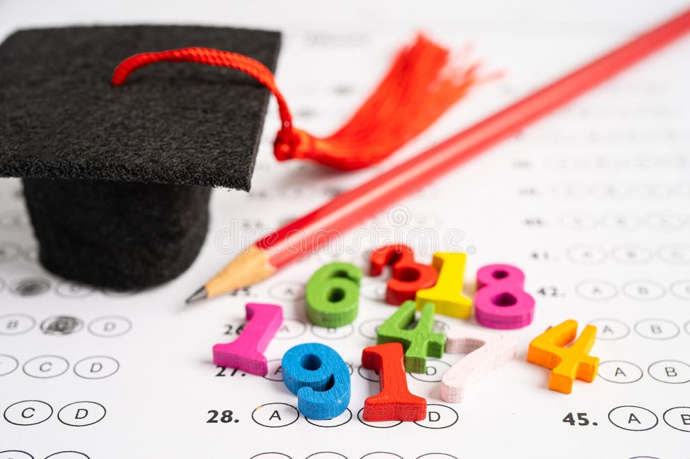 Graduation Gap Hat and Pencil on Answer Sheet Paper, Education Study ...