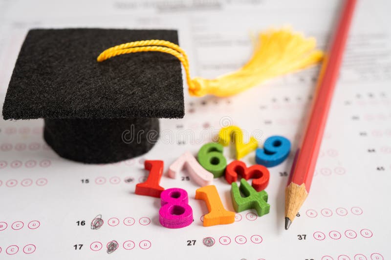 Graduation Gap Hat and Pencil on Answer Sheet Paper, Education Study ...