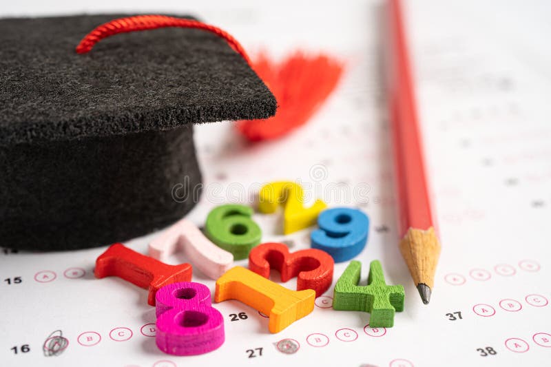 Graduation Gap Hat and Pencil on Answer Sheet Paper, Education Study ...