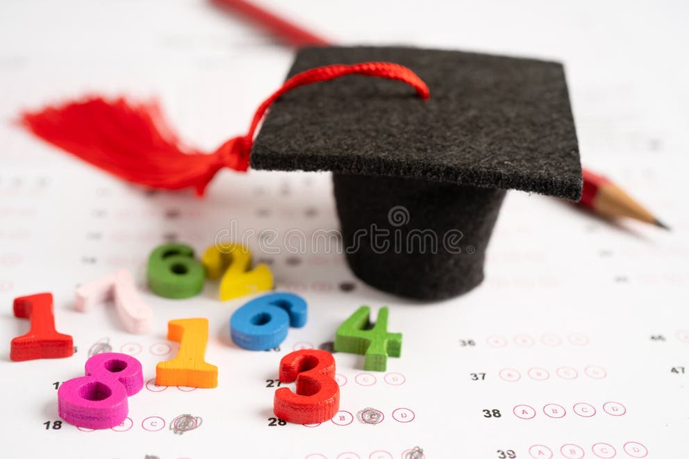 Graduation Gap Hat and Pencil on Answer Sheet Paper, Education Study ...