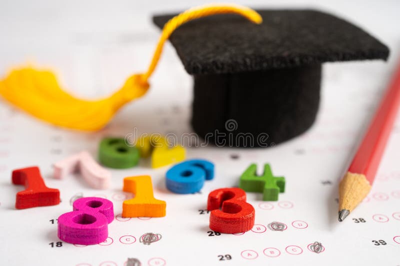 Graduation Gap Hat and Pencil on Answer Sheet Paper, Education Study ...