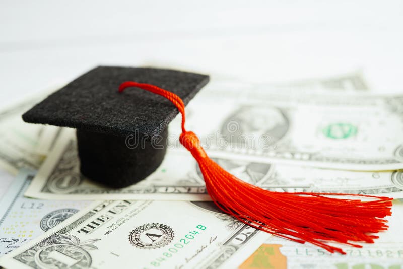 Graduation Gap Hat on US Dollar Banknotes Money, Education Study Fee ...