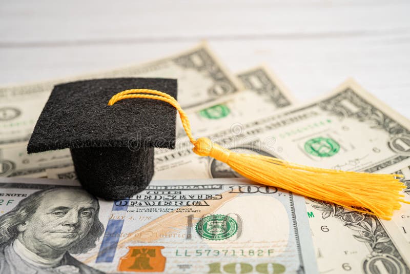 Graduation Gap Hat on US Dollar Banknotes Money, Education Study Fee ...