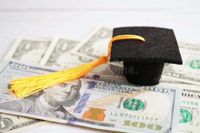 Graduation Gap Hat on US Dollar Banknotes Money, Education Study Fee ...