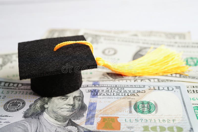 Graduation Gap Hat on US Dollar Banknotes Money, Education Study Fee ...