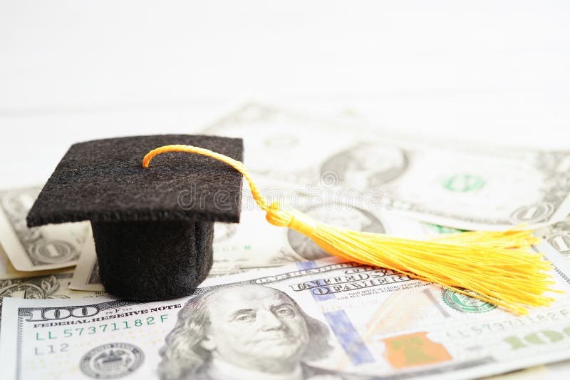Graduation Gap Hat on US Dollar Banknotes Money, Education Study Fee ...