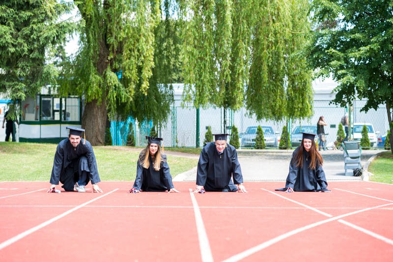Graduation Group of Students Celebrating on Athletic Track, Prep Stock ...