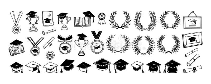 Graduation Hand Drawn Illustrations Set. Graduation Traditional Vector ...