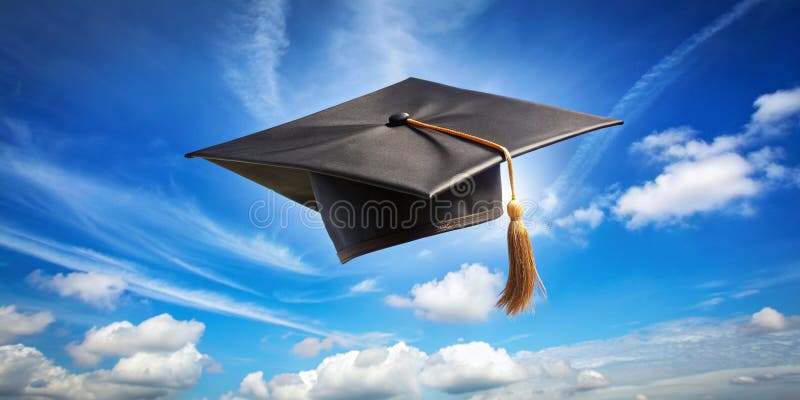 Graduation Hat Background Flying in the Air Generative by AI Stock ...