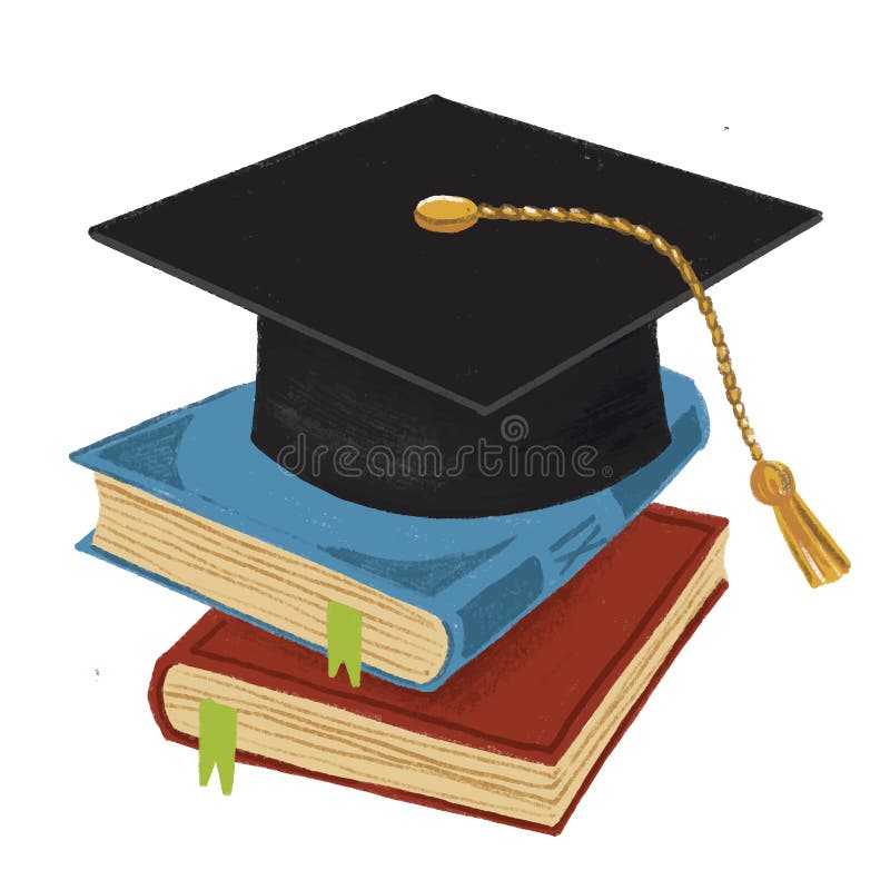 Graduation Hat with Books Isolated on White Background Stock Vector ...