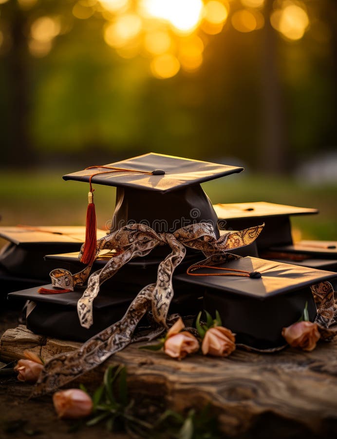 Graduation Hat Caps. a Graduation Cap Sitting on Top of a Pile of Books ...