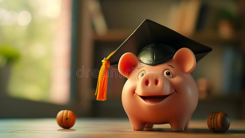 A Graduation Hat on a Ceramic Piggy Bank Stock Illustration ...
