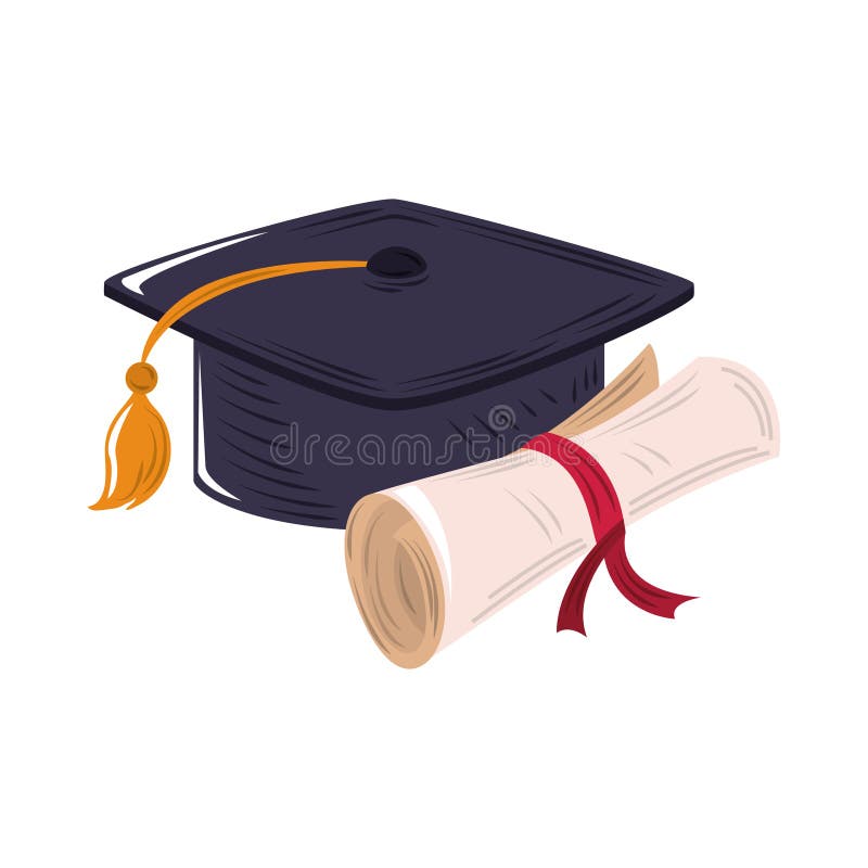 Graduation Hat and Certificate Icon Flat Design Stock Vector ...