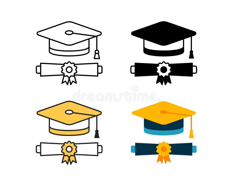 Graduation Hat and Diploma Icon Vector Design in 4 Style Line, Glyph ...