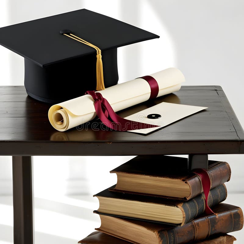 Graduation Hat, Diploma Scroll and Books Stock Illustration ...