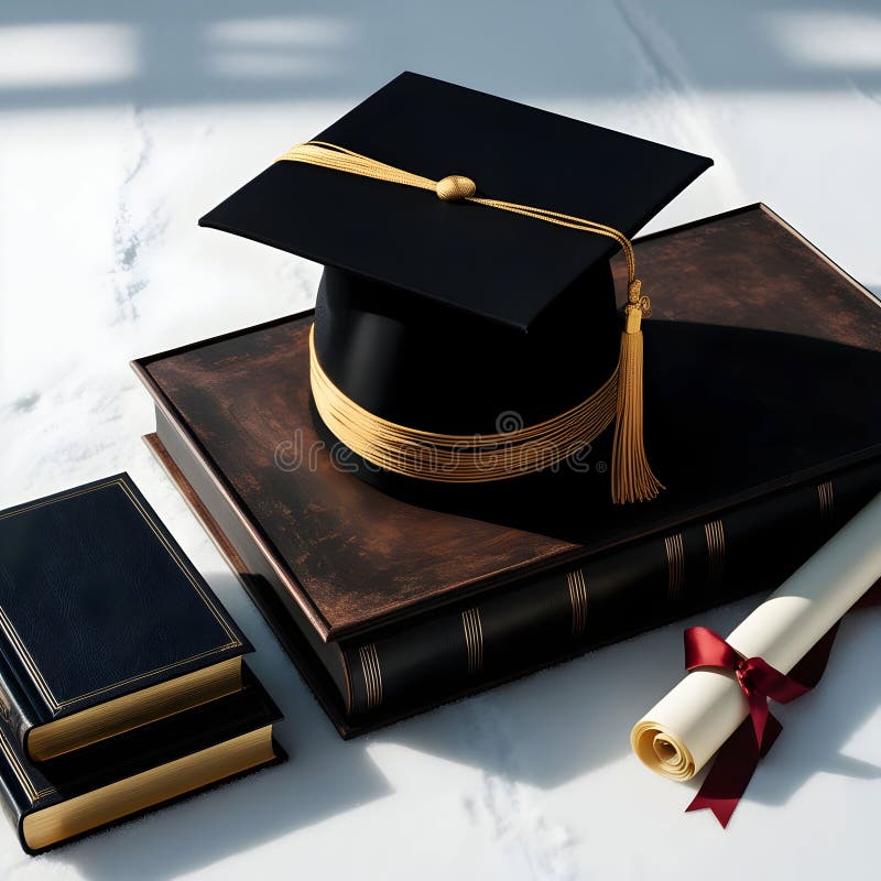 Graduation Hat, Diploma Scroll and Books Stock Illustration ...