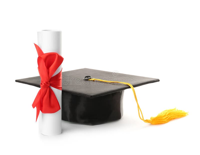 Graduation Hat and Diploma on White Background Stock Image - Image of ...