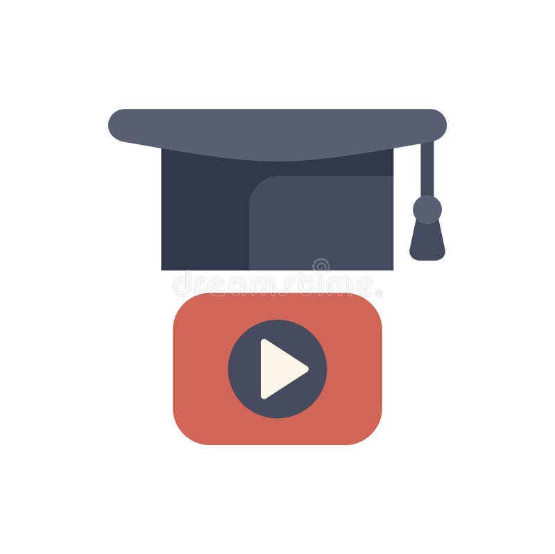 Graduation Hat Floating Over Play Button Icon for Online Education ...