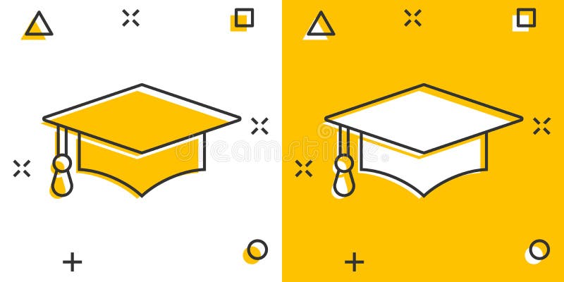 Graduation Hat Icon in Comic Style. Student Cap Cartoon Vector ...