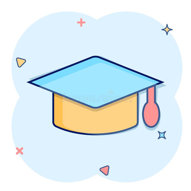 Graduation Hat Icon in Comic Style. Student Cap Cartoon Vector ...