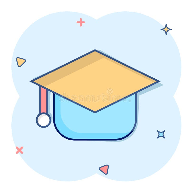 Graduation Hat Icon in Comic Style. Student Cap Cartoon Vector ...
