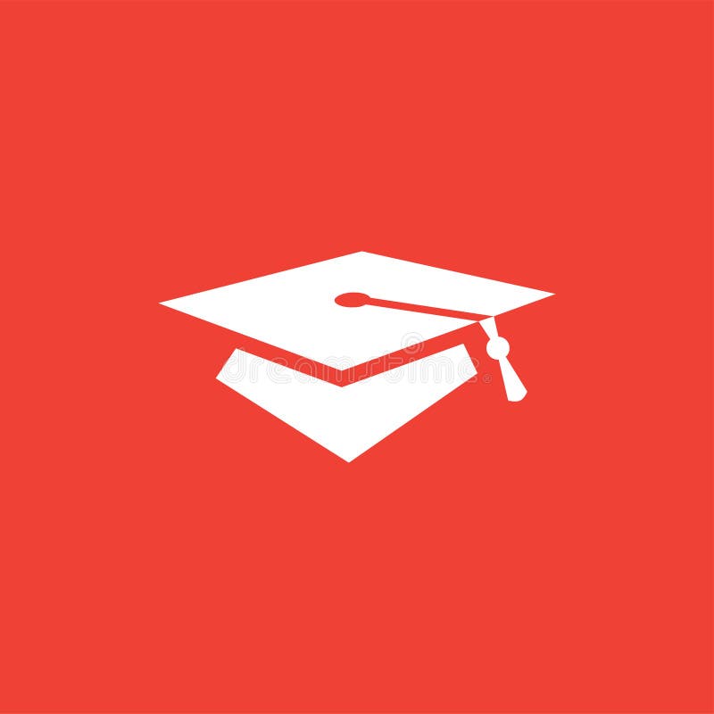 Graduation Hat Icon on Red Background. Red Flat Style Vector ...