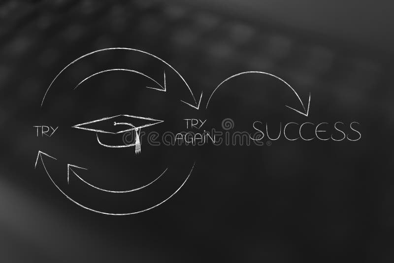 Graduation Hat Icon into Try and Try Again until Success Graph W Stock ...