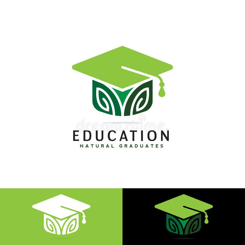 Graduation Hat with Leaf Logo Design, Nature Education Logo Concept ...