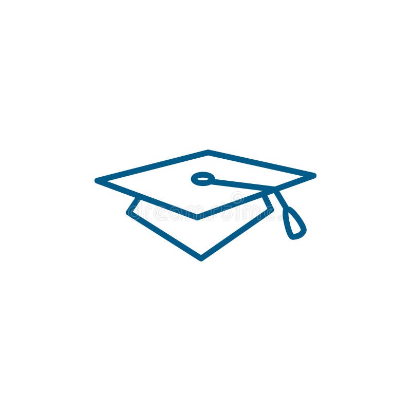 Graduation Hat Line Blue Icon on White Background. Blue Flat Style ...