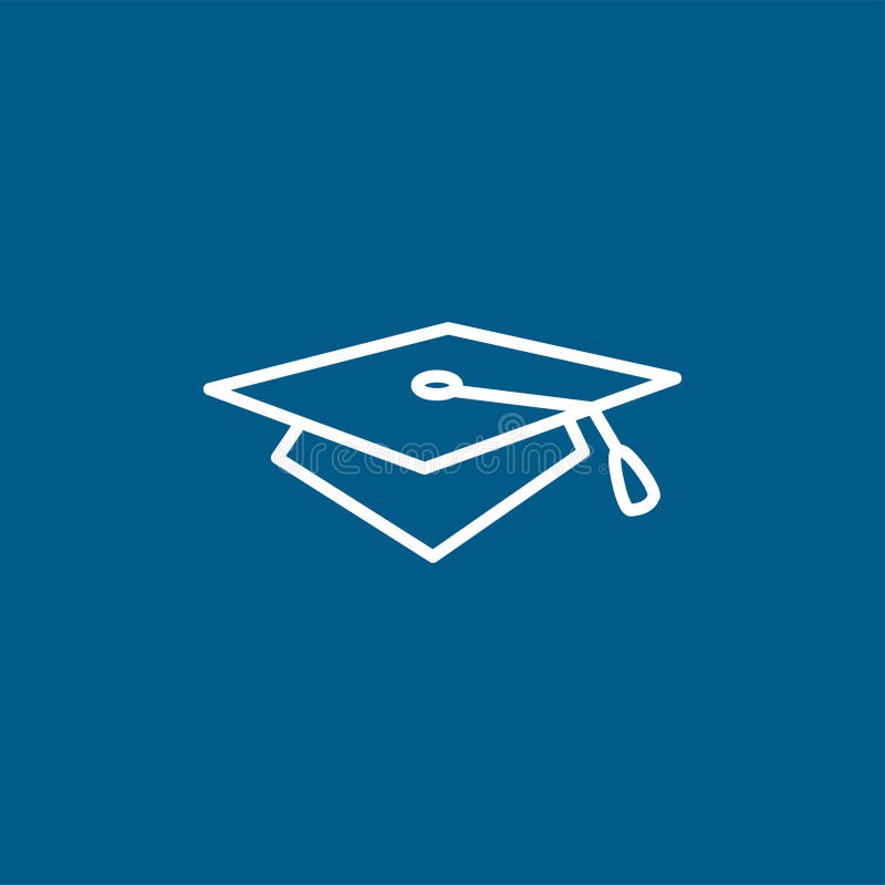Graduation Hat Line Icon on Blue Background. Blue Flat Style Vector ...