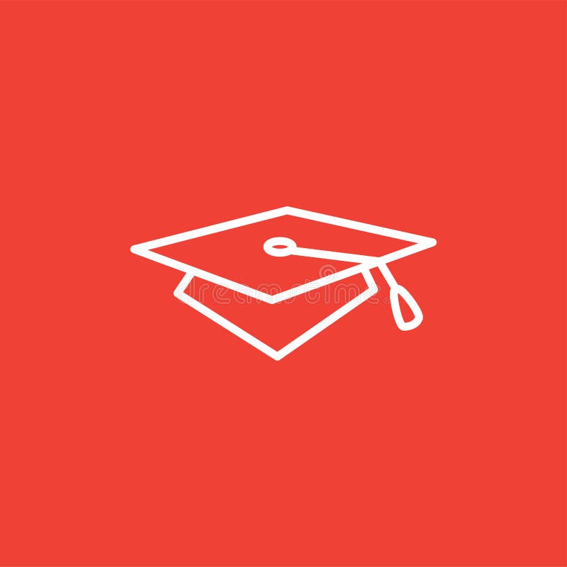 Graduation Hat Line Icon on Red Background. Red Flat Style Vector ...