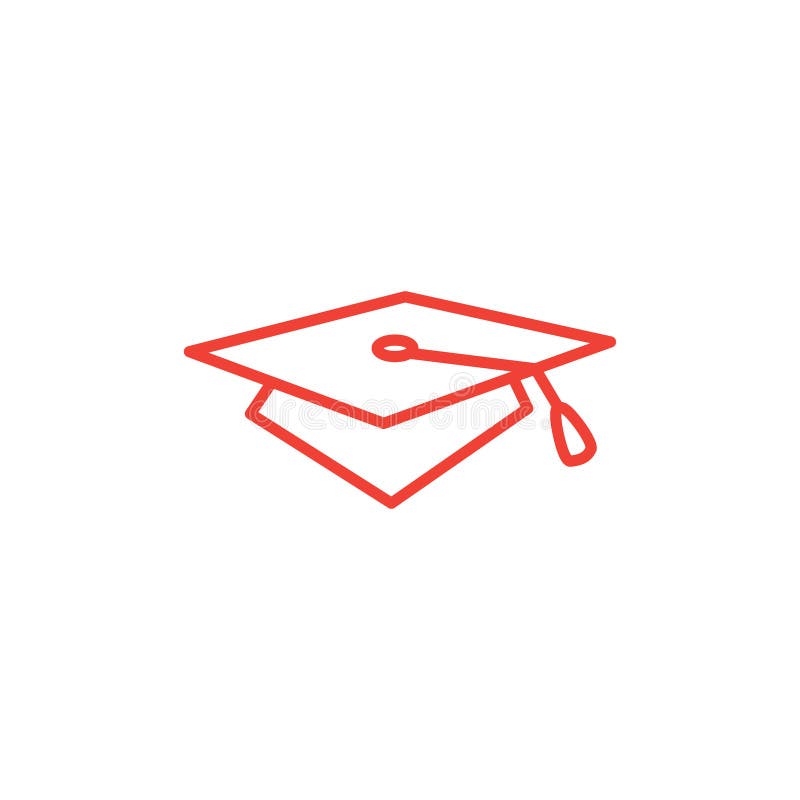 Graduation Hat Line Red Icon on White Background. Red Flat Style Vector ...
