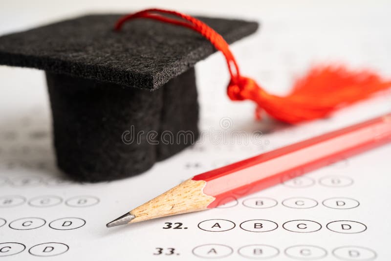 Graduation Gap Hat and Pencil on Answer Sheet Paper, Education Study ...